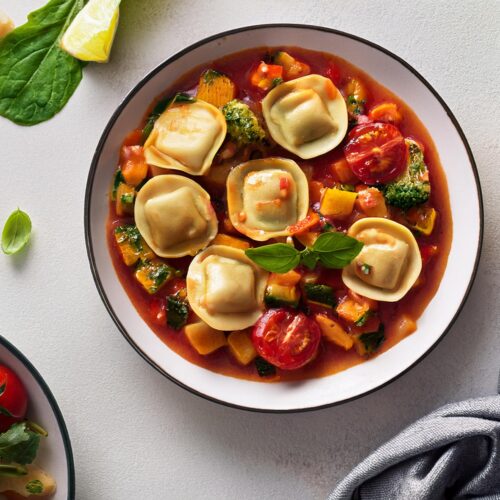 Ravioli with Tomato Sauce and Roasted Vegetable Salad - Healthy Weight ...